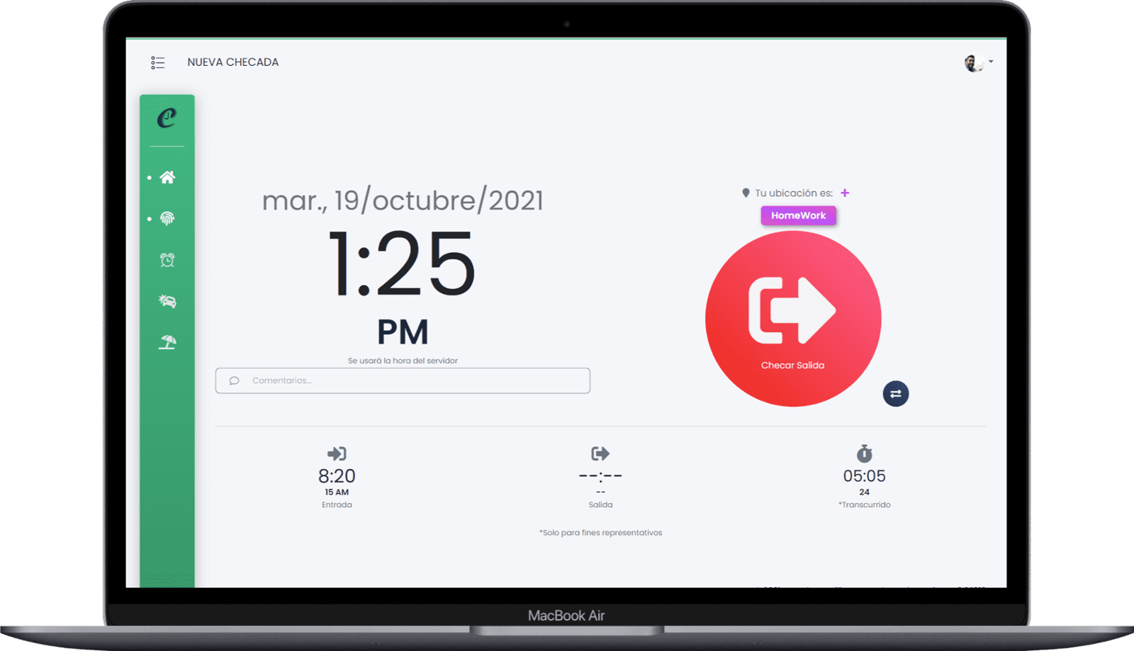 Reloj checador para personal en home office